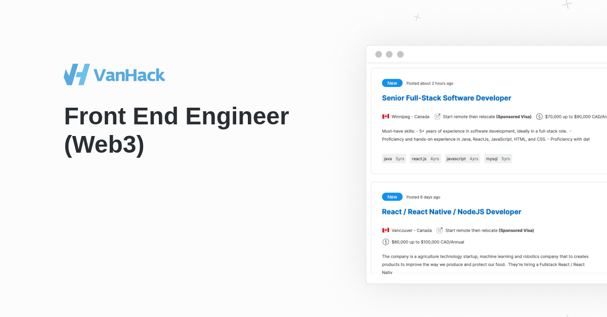 Front End Engineer (Web3) - VanHack